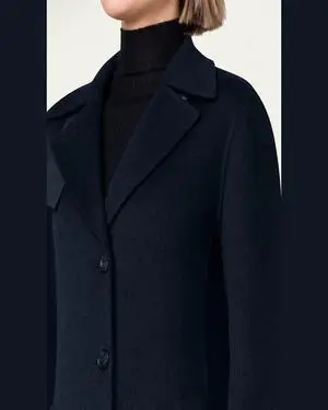Akris Leather Collar Cashmere Coat - Navy