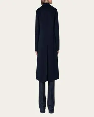 Akris Leather Collar Cashmere Coat - Navy