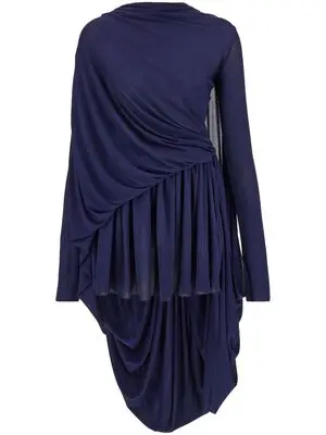 FERRAGAMO Asymmetric Draped Long-sleeve Dress - Blue