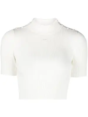 COURREGES Logo-embroidered Ribbed Crop Top