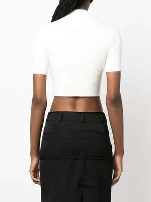 COURREGES Logo-embroidered Ribbed Crop Top