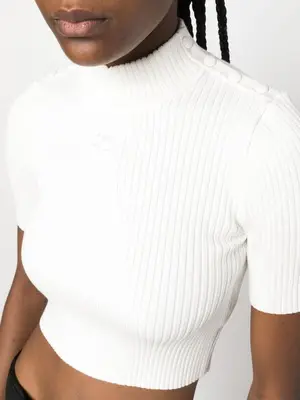 COURREGES Logo-embroidered Ribbed Crop Top