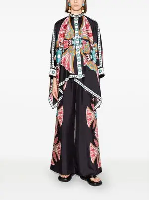 La DoubleJ Lotus-print Silk Palazzo Pants