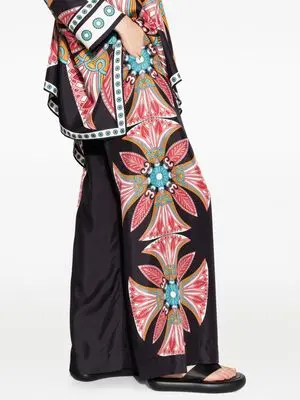 La DoubleJ Lotus-print Silk Palazzo Pants