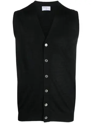 Fedeli V-neck Sleeveless Virgin-wool Cardigan - Black