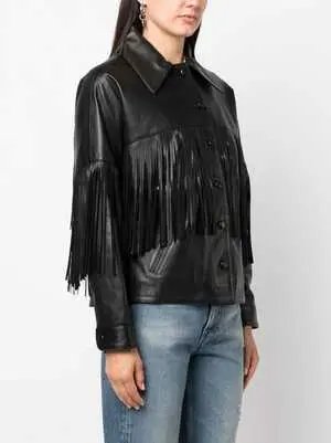 DANCASSAB Fringed Leather Shirt Jacket