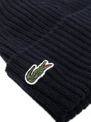 Lacoste Logo-patch Ribbed-knit Beanie - Blue