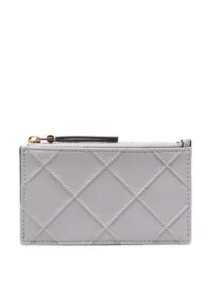 Tory Burch Diamond-quilted Leather Wallet - Grey