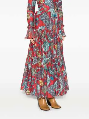 La DoubleJ Big Floral-print Tiered Skirt - Red