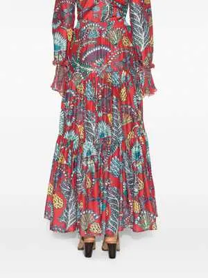 La DoubleJ Big Floral-print Tiered Skirt - Red