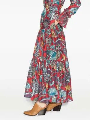 La DoubleJ Big Floral-print Tiered Skirt - Red