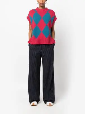 La DoubleJ Argyle Intarsia-knit Vest - Red