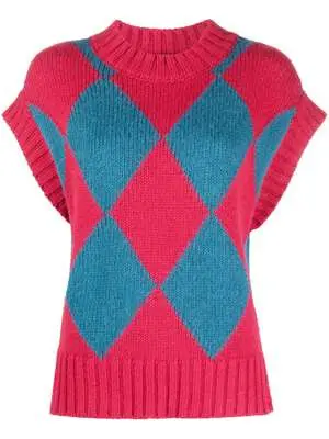 La DoubleJ Argyle Intarsia-knit Vest - Red