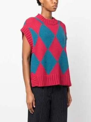La DoubleJ Argyle Intarsia-knit Vest - Red