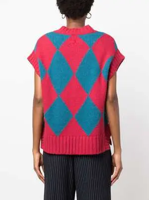 La DoubleJ Argyle Intarsia-knit Vest - Red
