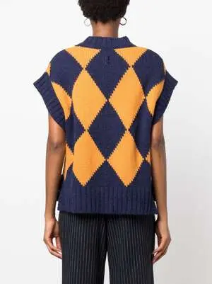 La DoubleJ Argyle Intarsia-knit Vest - Blue