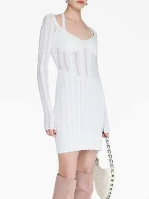 DION LEE Open-knit Corset Minidress - White