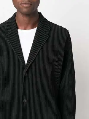 Issey Miyake Ribbed Single-breasted Coat - Black