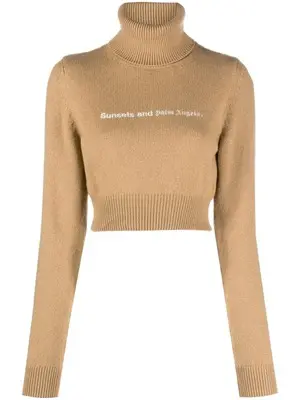 Palm Angels Embroidered Cropped Jumper - Brown