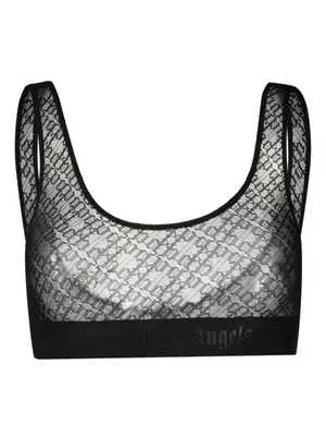 Palm Angels Logo-print Sheer Tulle Bra - Black