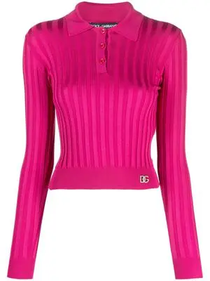 Dolce & Gabbana Logo-plaque Ribbed Polo Shirt