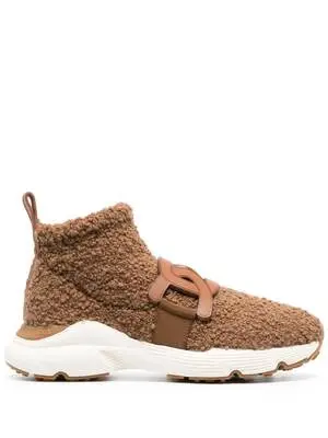 TOD'S Shearling Logo-plaque Sneakers - Brown