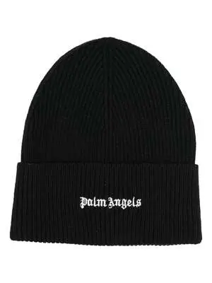 Palm Angels Logo-embroidered Ribbed-knit Beanie - Black
