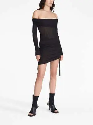 DION LEE Off-shoulder Gathered Mini Dress - Black