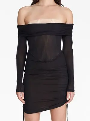 DION LEE Off-shoulder Gathered Mini Dress - Black