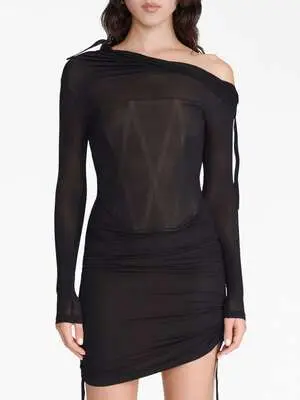 DION LEE Off-shoulder Gathered Mini Dress - Black