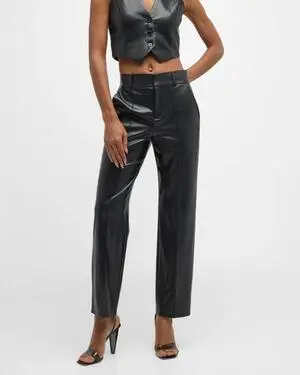Alice + Olivia Ming Vegan Leather Ankle Pants - Black