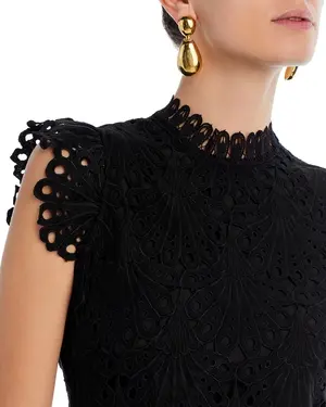 Aqua Mock Neck Lace Shift Dress Exclusive - Black