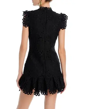 Aqua Mock Neck Lace Shift Dress Exclusive - Black