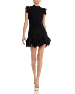 Aqua Mock Neck Lace Shift Dress Exclusive - Black