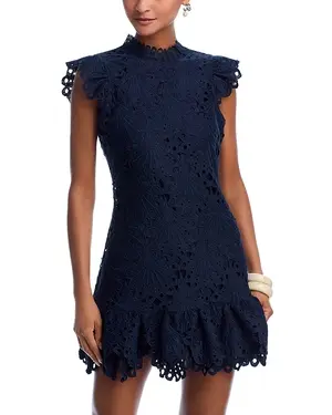 mock neck lace shift dress