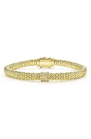 Lagos Embrace Diamond Station Caviar Beaded Bracelet - Gold