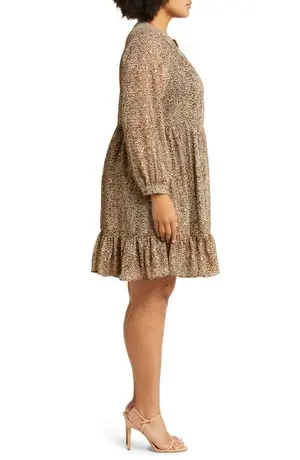 Vince Camuto Leopard Print Long Sleeve Dress