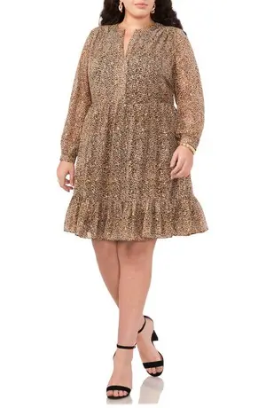 Vince Camuto Leopard Print Long Sleeve Dress