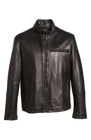 Cole Haan Lambskin Leather Moto Jacket