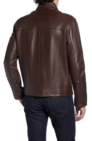 Cole Haan Lambskin Leather Moto Jacket - Java