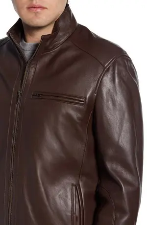 Cole Haan Lambskin Leather Moto Jacket - Java