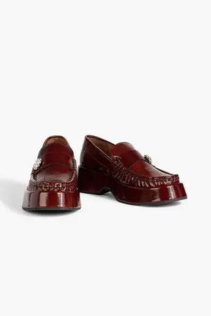 GANNI Crystal-embellished Patent-leather Loafers