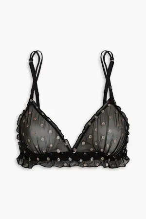 Love Stories Glittered Polkadot Stretchmesh Triangle Bra - Black