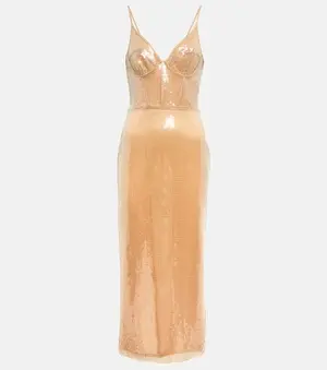 David Koma Sequined Midi Dress - Beige