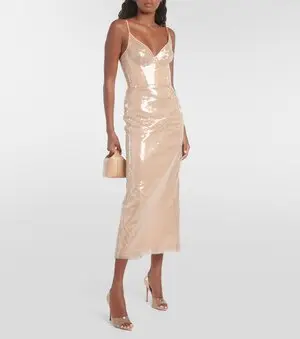 David Koma Sequined Midi Dress - Beige