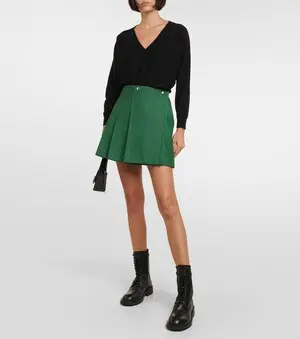 Plan C Pleated Wool-blend Miniskirt