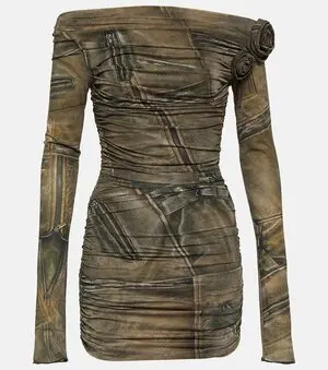 Blumarine Printed Off-shoulder Minidress