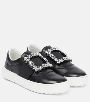 ROGER VIVIER Very Vivier Embellished Leather Sneakers - Black