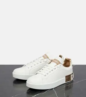 Dolce & Gabbana Portofino Leather Sneakers - White