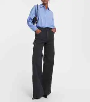NILI LOTAN Quentin Twill Wide-leg Trousers - Grey
